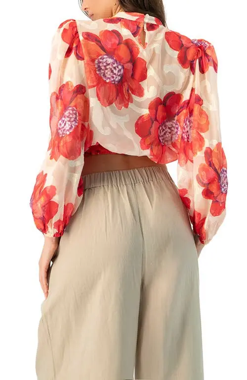 IVONNE Printed Blouse With Pleated Round Neck