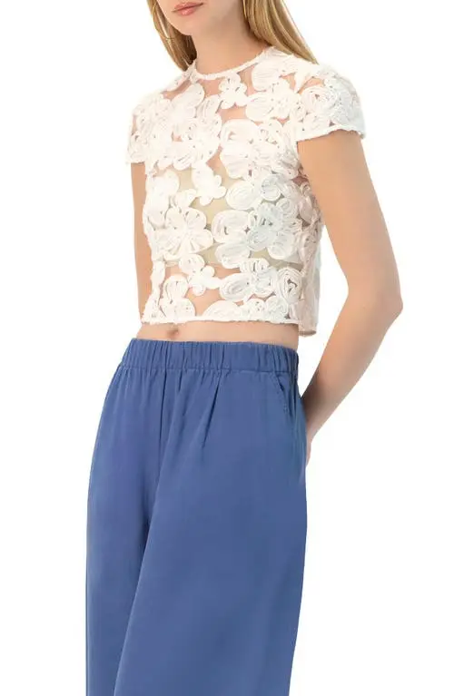 IVONNE Embroidered See-through Top - Ivory