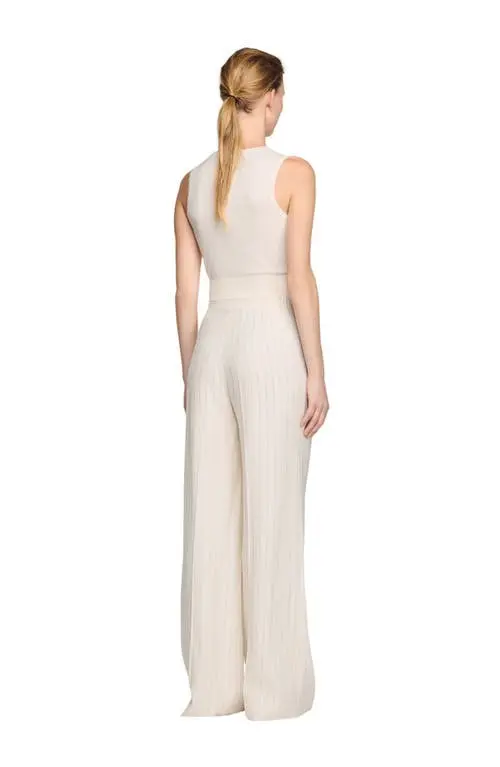 Sandro Striped Wide-leg Trousers - Ecru/silver