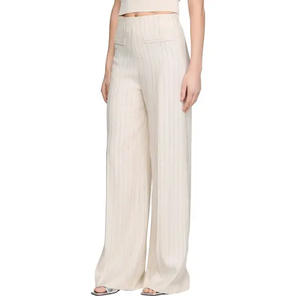 Sandro Striped Wide-leg Trousers - Ecru/silver