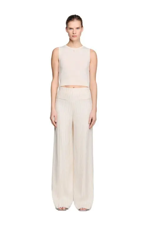 Sandro Striped Wide-leg Trousers - Ecru/silver