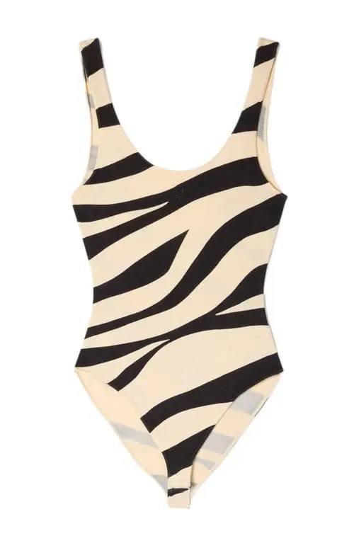 Sandro Zebra Print Knit Bodysuit - Ecru/black