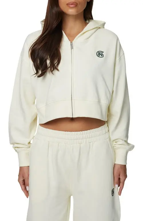 GOOD FOR NOTHING Cropped Zip Hoodie - Ivory