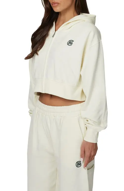 GOOD FOR NOTHING Cropped Zip Hoodie - Ivory