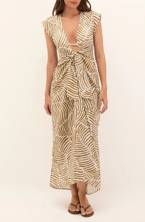 VIX PAULA HERMANNY Sasha Tie Front Cotton Cover-up Dress - Brown