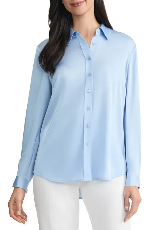 KASPER Point Collar Satin Button-up Shirt - Blue Sky