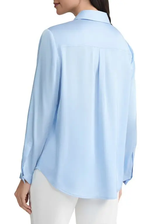 KASPER Point Collar Satin Button-up Shirt - Blue Sky