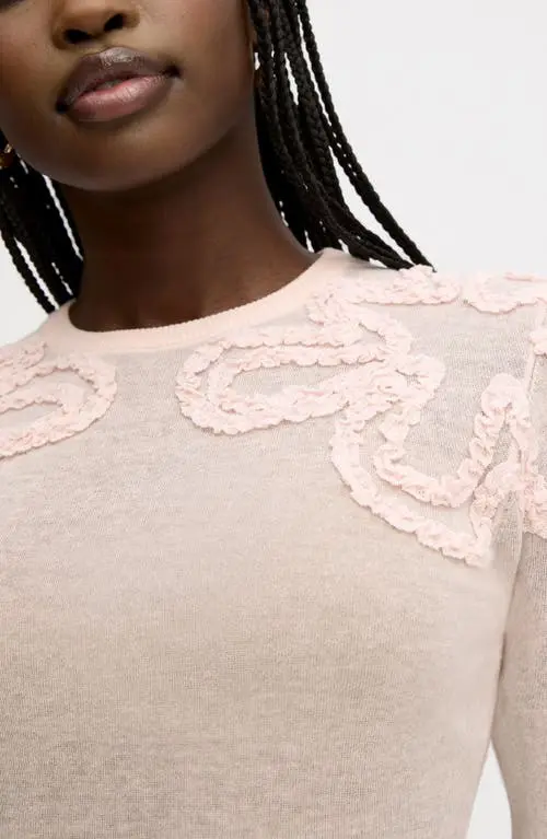 Sam Edelman Crewneck Sweater With Ruffle Trim - Soft Pink