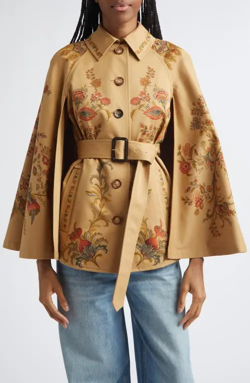 Etro Printed Cotton Belted Cape Jacket