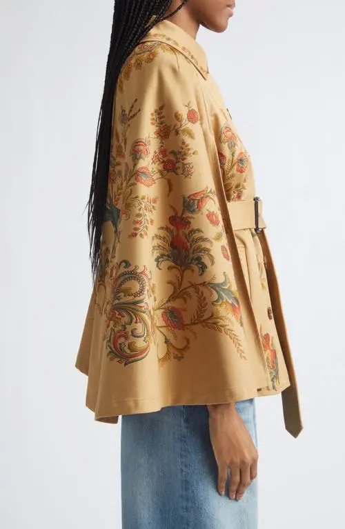 Etro Printed Cotton Belted Cape Jacket