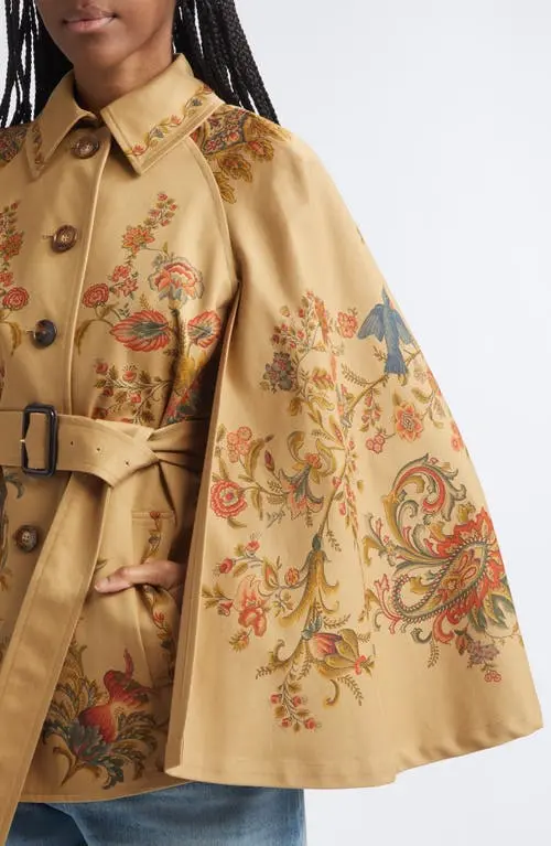 Etro Printed Cotton Belted Cape Jacket