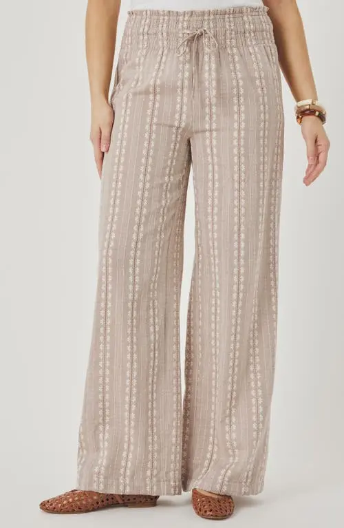 Splendid Meadow Embroidered Cotton Drawstring Pants - Light Wicker Brown
