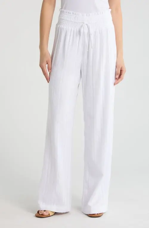 Splendid Meadow Embroidered Cotton Drawstring Pants - White
