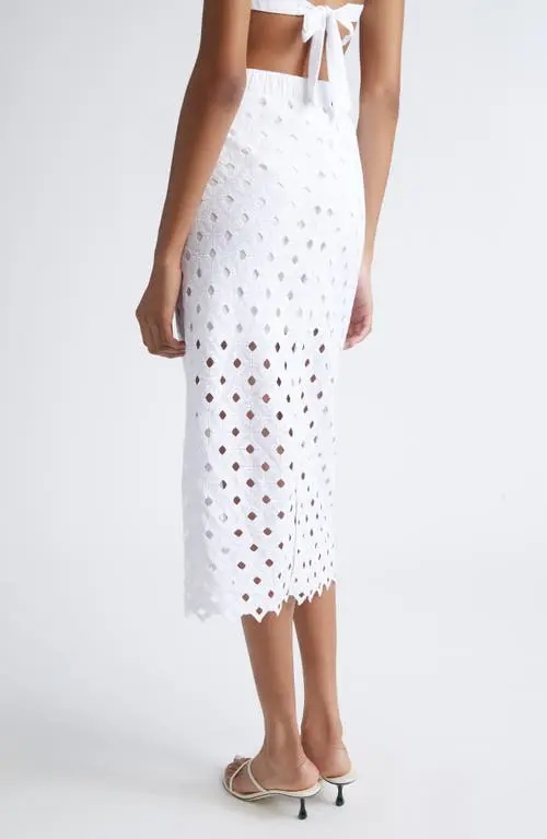 Max Mara Embroidered Eyelet Jersey Midi Skirt - Optical White