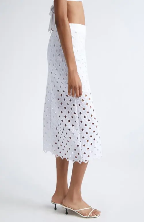 Max Mara Embroidered Eyelet Jersey Midi Skirt - Optical White