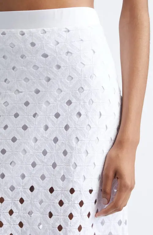 Max Mara Embroidered Eyelet Jersey Midi Skirt - Optical White