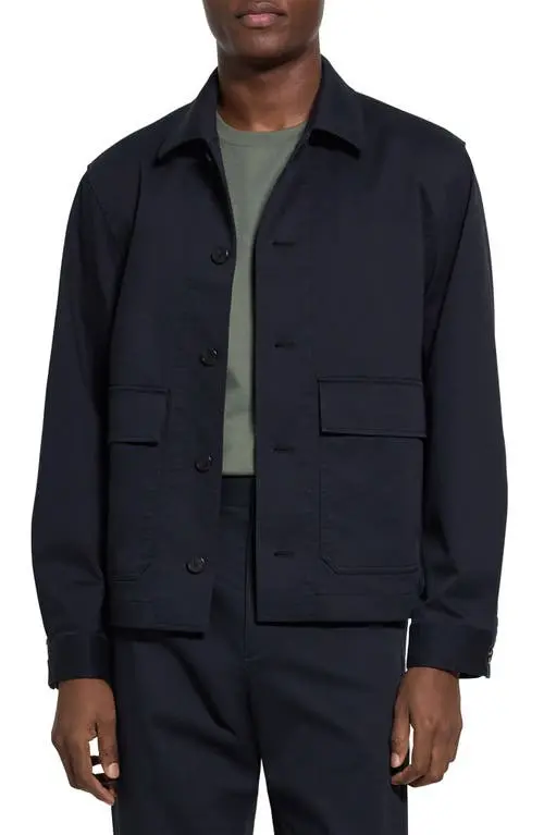 Theory Moonsoft Cotton Twill Button-up Shirt Jacket - Baltic