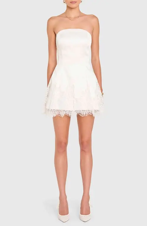 Amanda Uprichard Romilly Lace Hem Strapless Romper - White