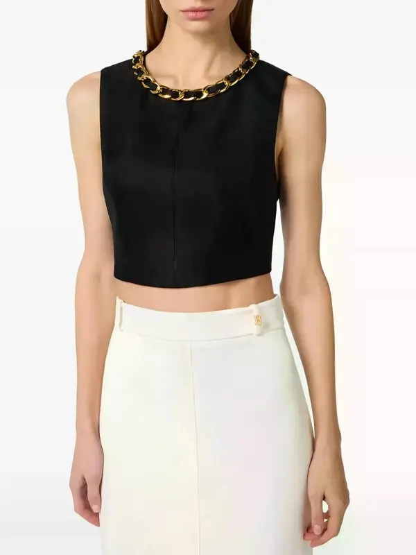 Elisabetta Franchi Cropped Jewel Chain Top - Black