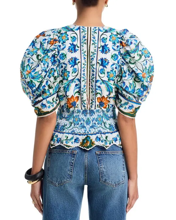 Farm Rio Plunging Neck Blouse - Flora Tile