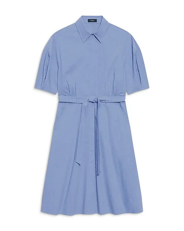 Theory Round Sleeve Belted Shirt Dress - Lavender Glow