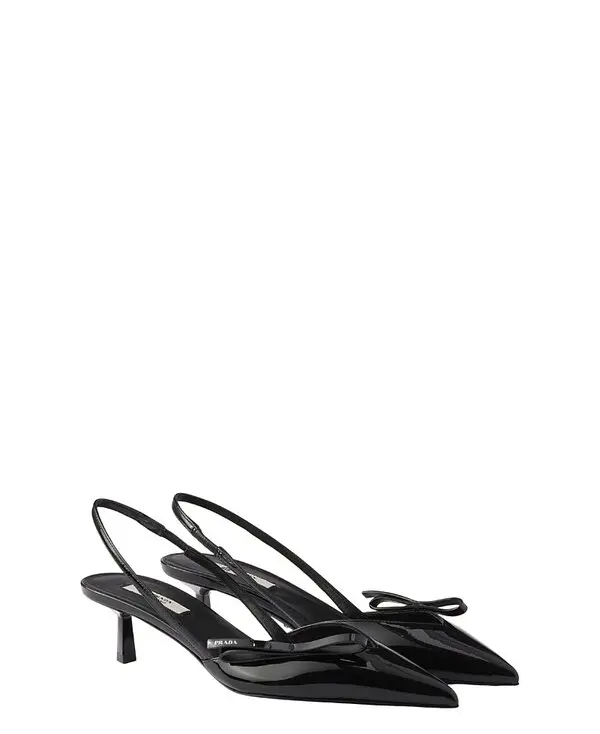 Prada Patent Leather Slingback Pumps - Black