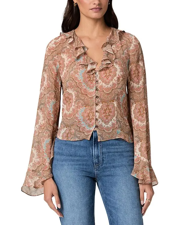 Paige Eve Silk Blouse With Paisley Print And Ruffled Collar