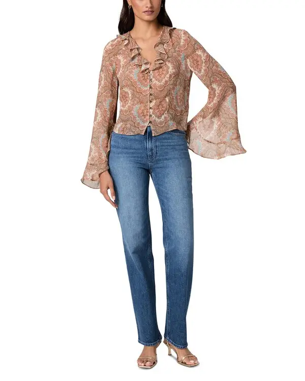 Paige Eve Silk Blouse With Paisley Print And Ruffled Collar