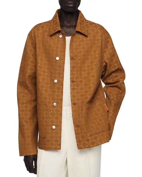 Sandro Square Cross Denim Jacket - Camel