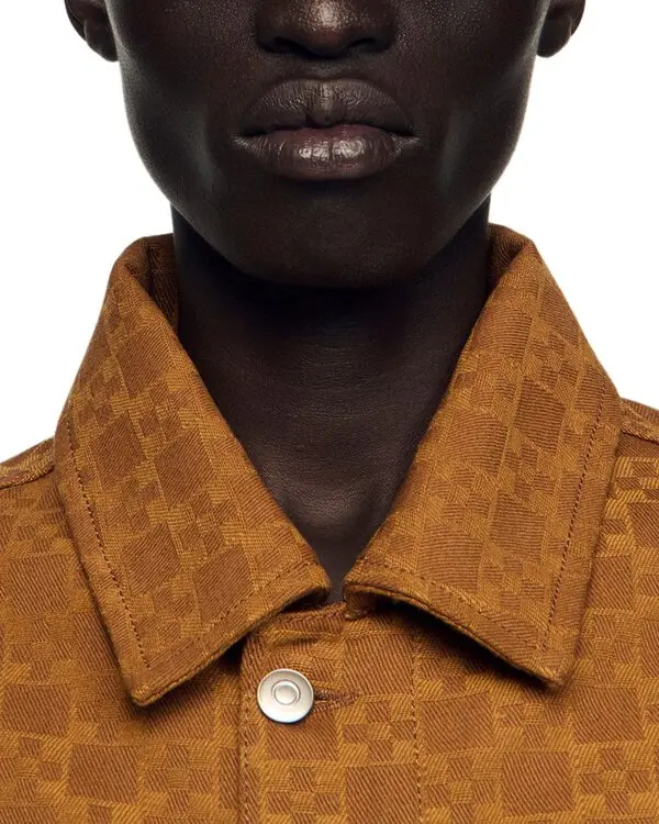 Sandro Square Cross Denim Jacket - Camel