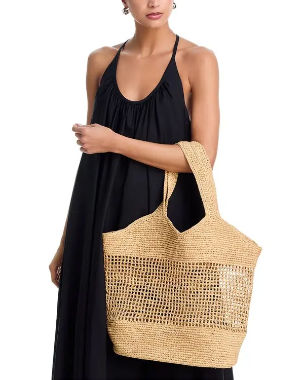 Aqua Woven Raffia Tote Bag - Natural
