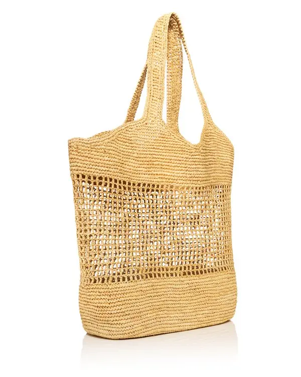 Aqua Woven Raffia Tote Bag - Natural