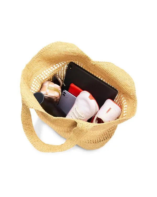 Aqua Woven Raffia Tote Bag - Natural