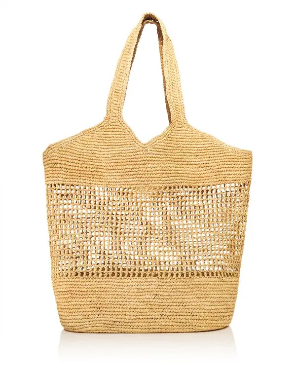 Aqua Woven Raffia Tote Bag - Natural