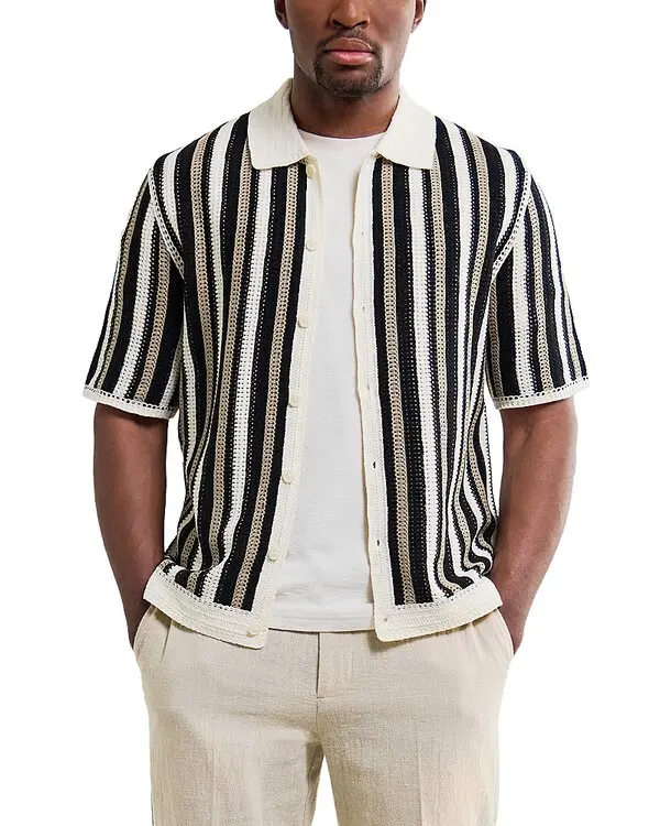 WAX LONDON Porto Stripe Crochet Polo Shirt