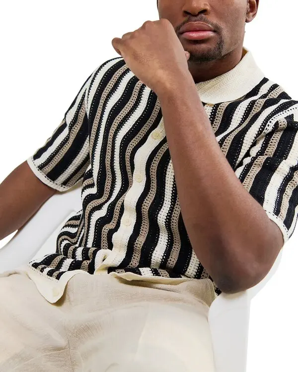WAX LONDON Porto Stripe Crochet Polo Shirt