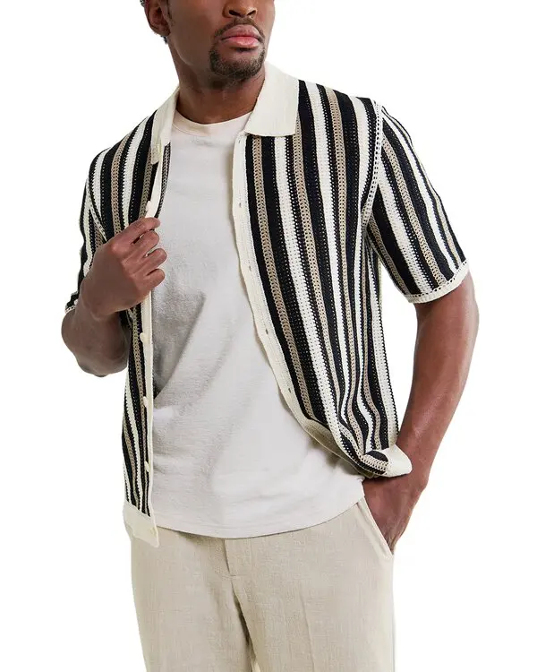 WAX LONDON Porto Stripe Crochet Polo Shirt