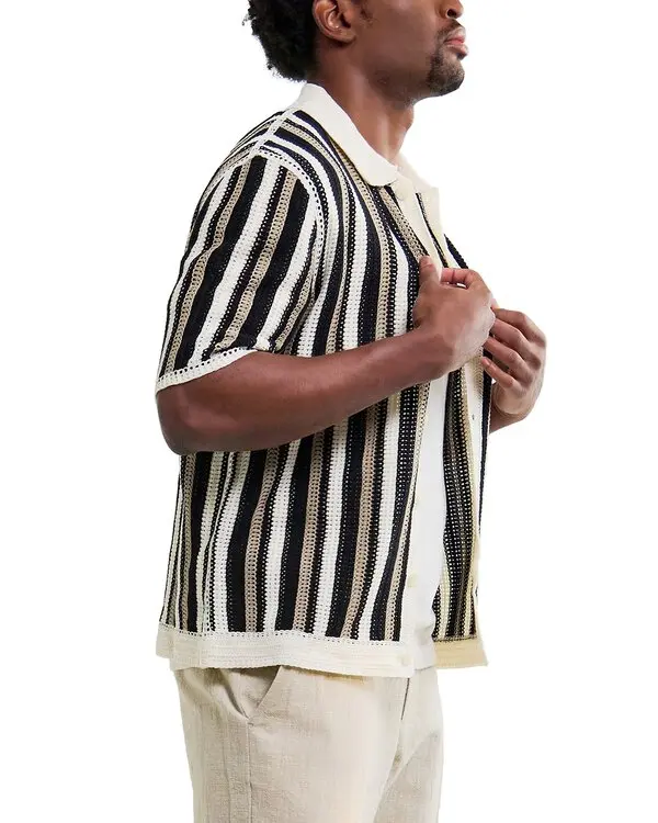 WAX LONDON Porto Stripe Crochet Polo Shirt