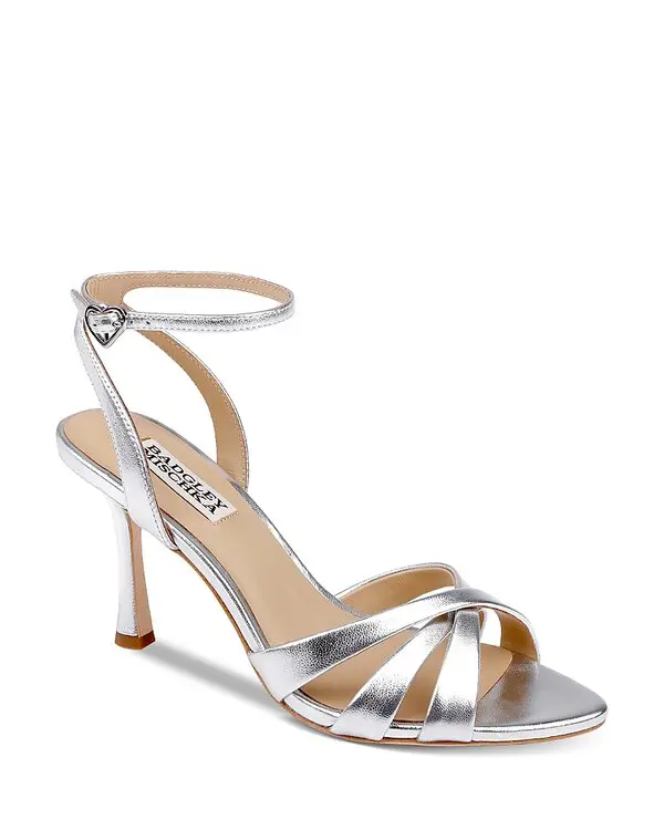 Badgley Mischka Xeilani Raffia Sandals - Silver Leather