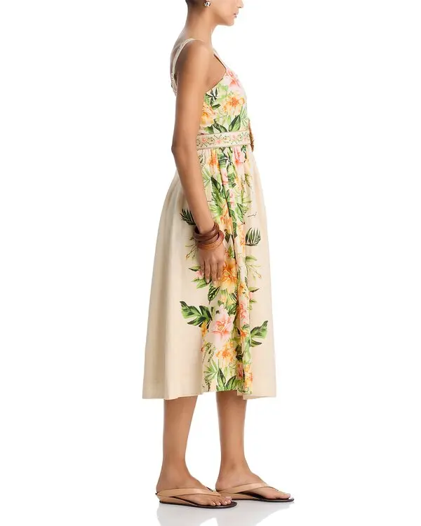 Moon River Belted Floral Midi Dress