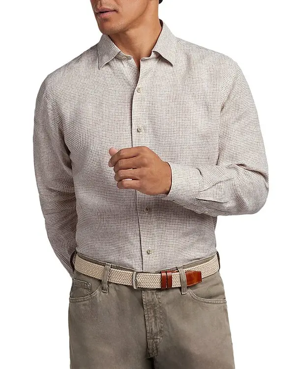 David Donahue Linen Check Shirt - White/ Dune