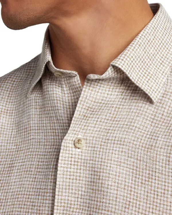 David Donahue Linen Check Shirt - White/ Dune