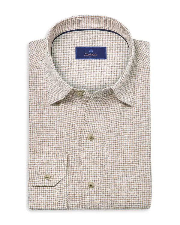 David Donahue Linen Check Shirt - White/ Dune