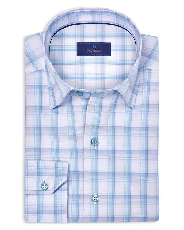 David Donahue Twill Check Shirt - Blue/ Pink