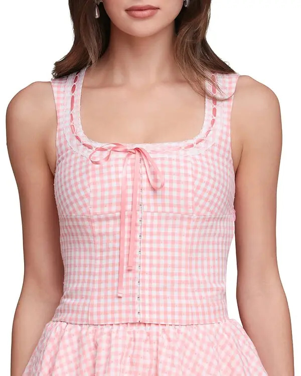 Avec Les Filles Gingham Corset Top - Pink/white Gingham