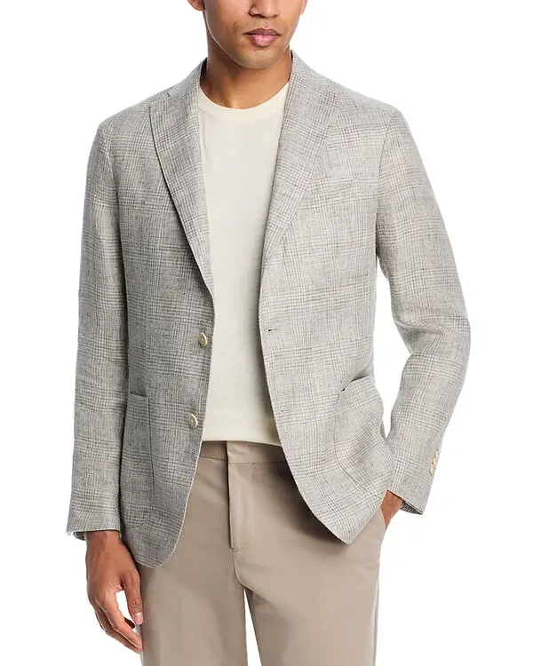 Boglioli Linen Plaid Slim Fit K Jacket - Oatmeal