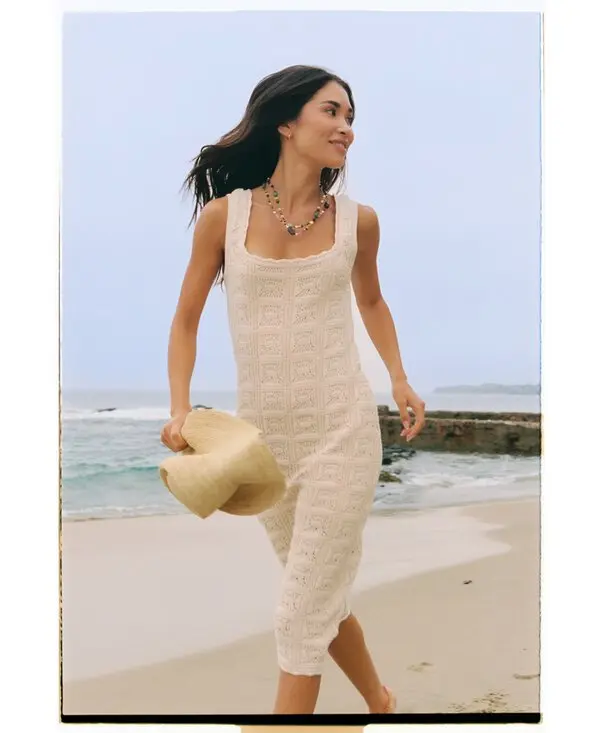 French Connection Nellis Crocheted Midi Dress - Ecru