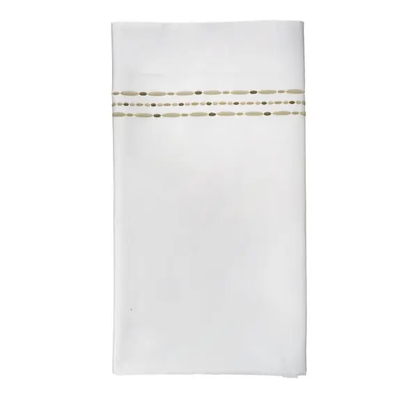 DEA LUXURY LINENS Sole Embroidered Sateen Flat Sheet, Queen - White/graphite