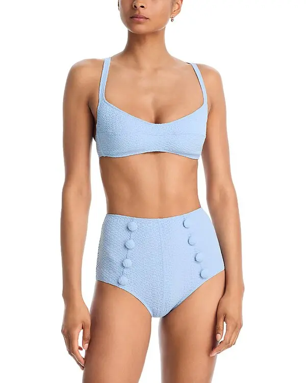 Lisa Marie Fernandez Balconette High Waist Bikini Set - Sea Blue Seersucker