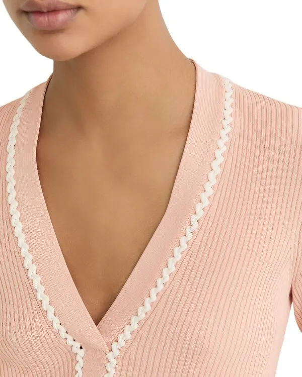 REISS Lauri Craft Stitch Trim Top - Pink/ivory